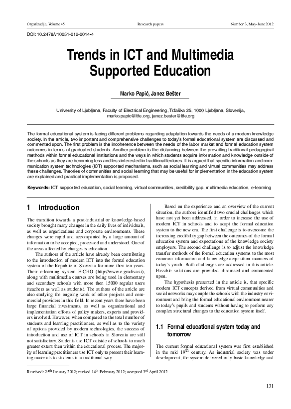 (PDF) Trends in ICT and Multimedia Supported Education