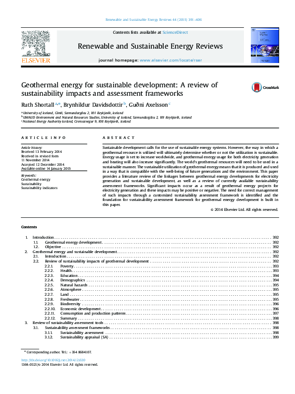 (PDF) Geothermal energy for sustainable development: A review of ...