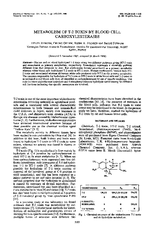 (PDF) Metabolism of T-2 toxin by blood cell carboxylesterases