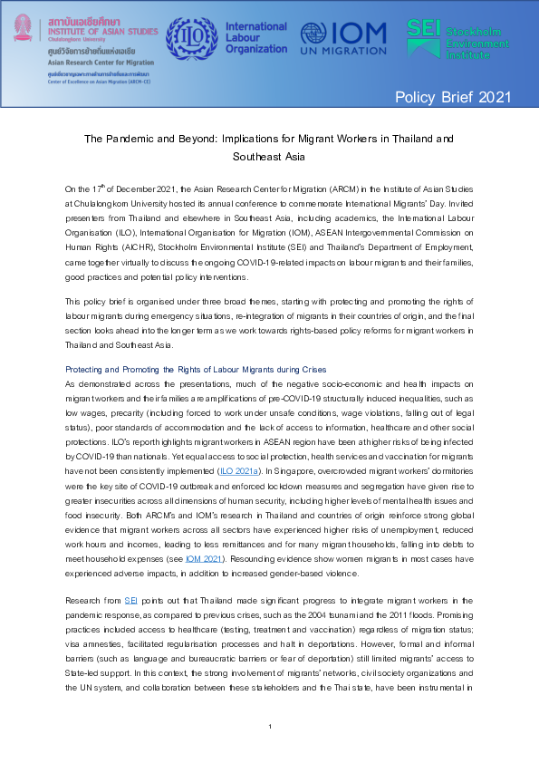 (PDF) The Pandemic and Beyond: Implications for Migrant Workers in ...