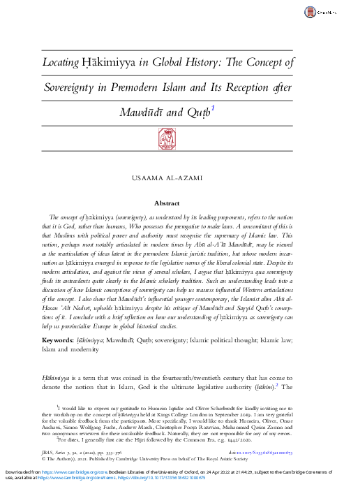 (PDF) Locating Ḥākimiyya in Global History: The Concept of Sovereignty ...