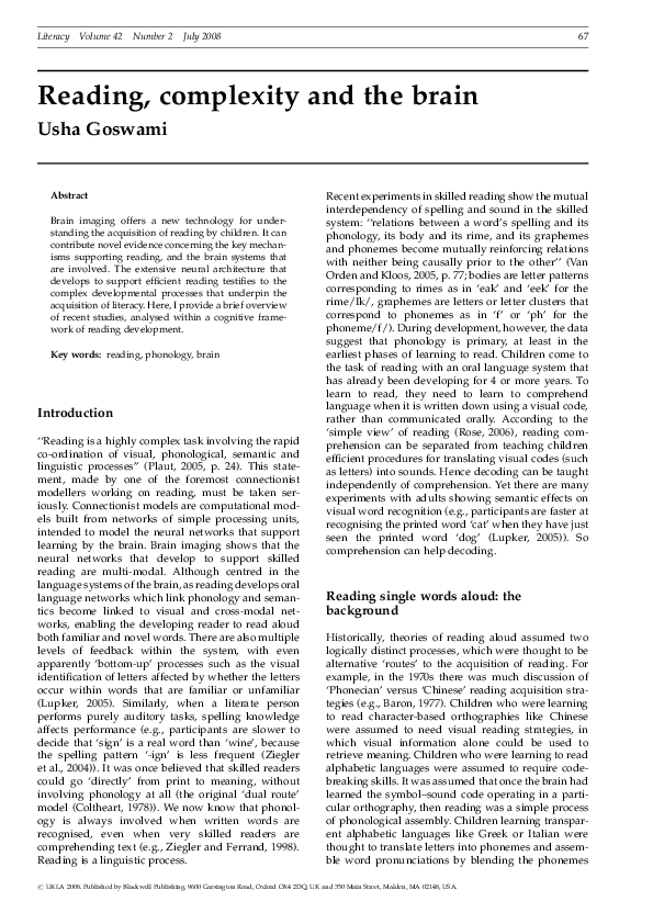 (PDF) Reading, complexity and the brain