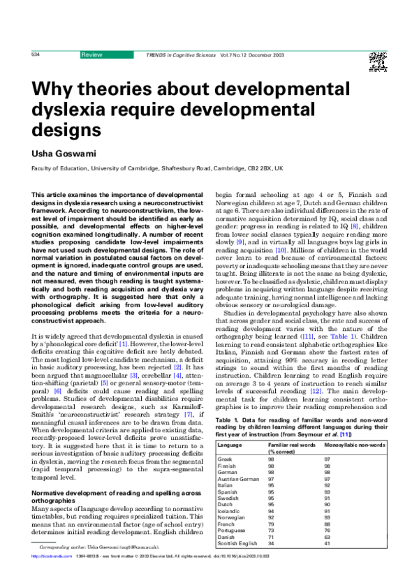 (PDF) Why theories about developmental dyslexia require developmental ...