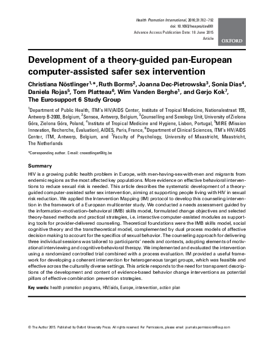 (PDF) Theory-Guided Safer Sex Intervention in Europe