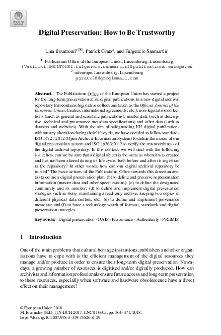(PDF) Digital Preservation: How to Be Trustworthy