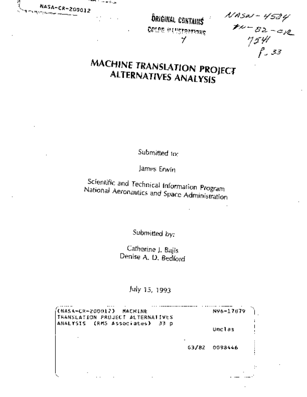 (PDF) Machine translation project alternatives analysis