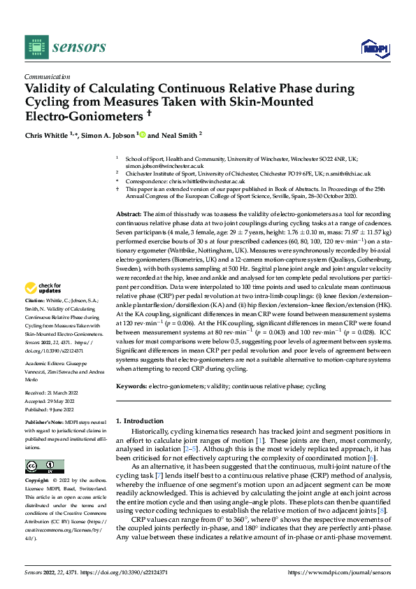 (PDF) Validity of Calculating Continuous Relative Phase during Cycling ...