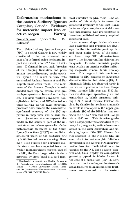 (PDF) Deformation mechanisms in the eastern Sudbury Igneous Complex ...