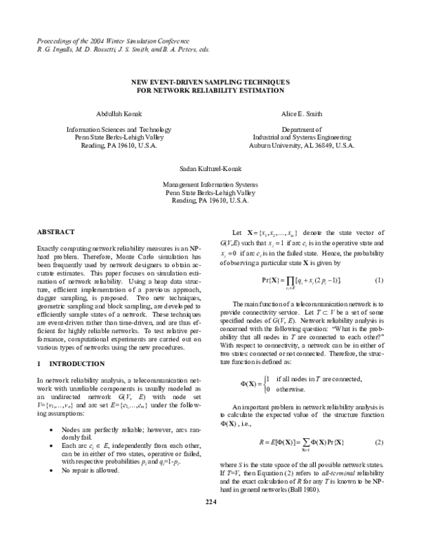 (PDF) New Event-Driven Sampling Techniques for Network Reliability Estimation