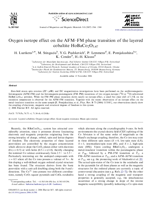 (PDF) Oxygen isotope effect on the AFM–FM phase transition of the ...