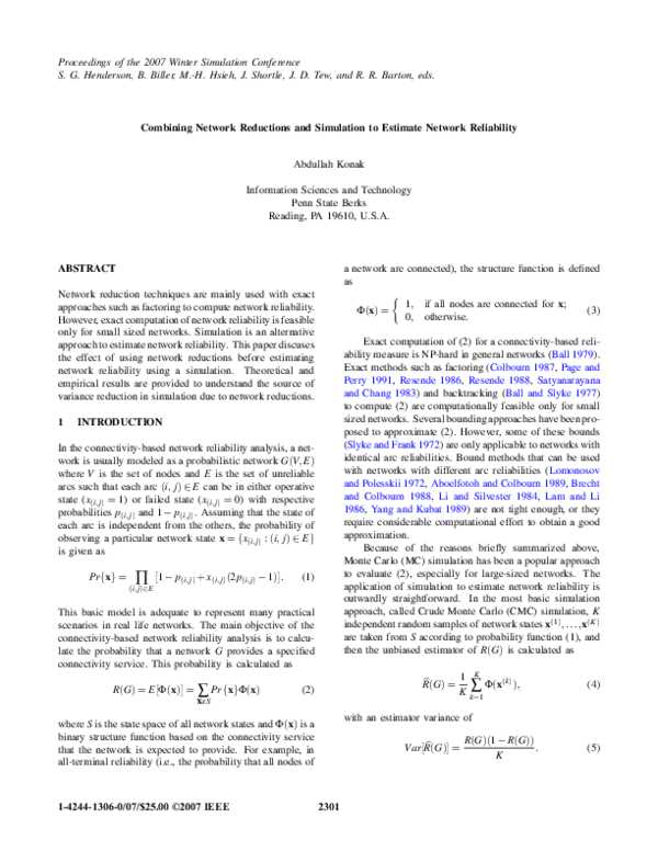 (PDF) Combining network reductions and simulation to estimate network reliability