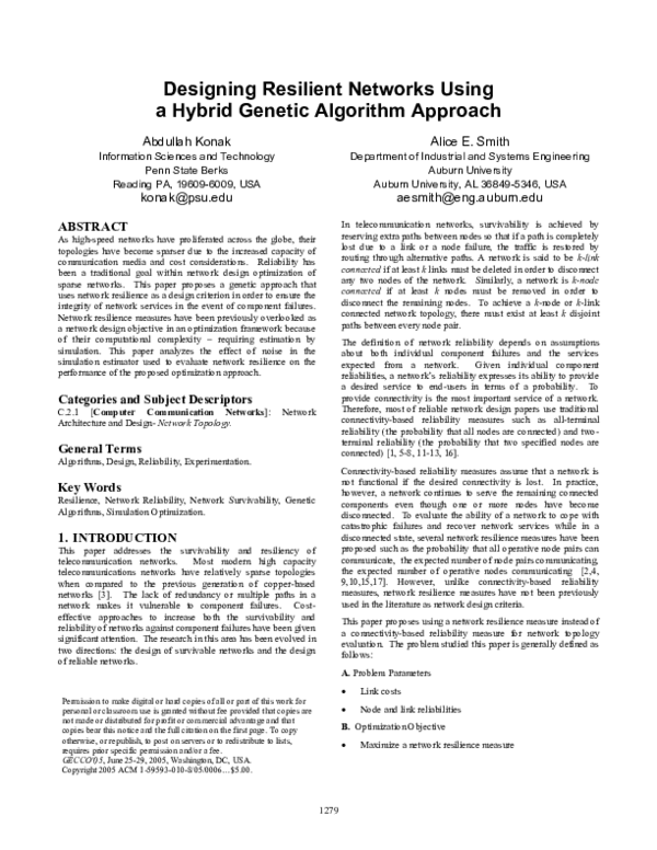 Pdf Designing Resilient Networks Using A Hybrid Genetic Algorithm