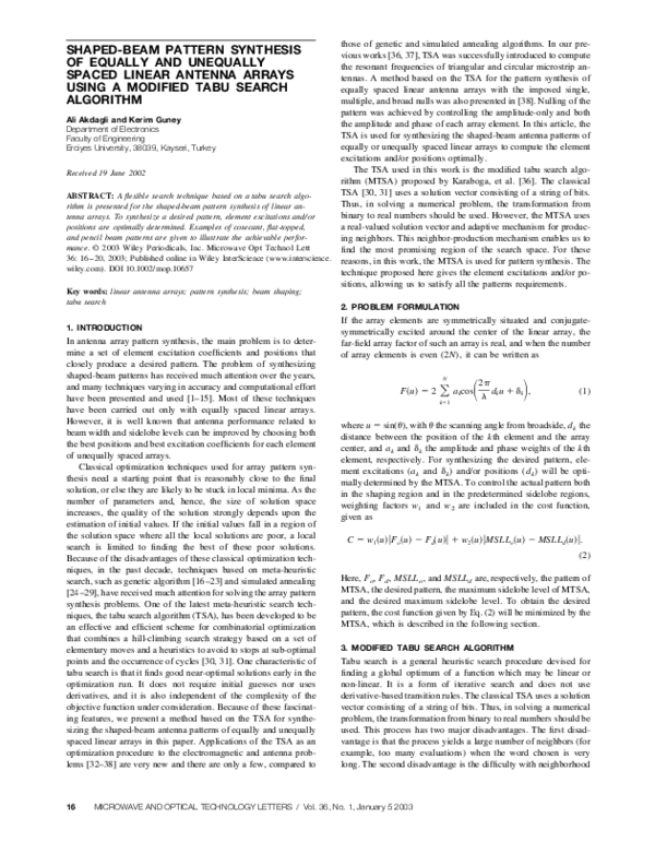 Pdf Shaped Beam Pattern Synthesis Of Equally And Unequally Spaced Linear Antenna Arrays Using 
