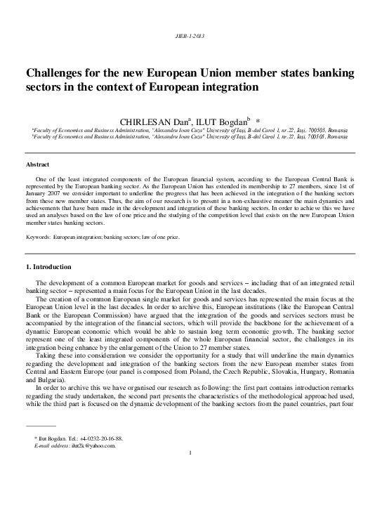 (PDF) Challenges for the new European Union member states banking ...