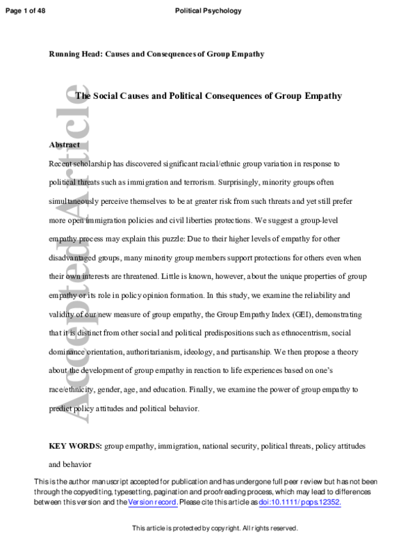 (PDF) The Social Causes and Political Consequences of Group Empathy