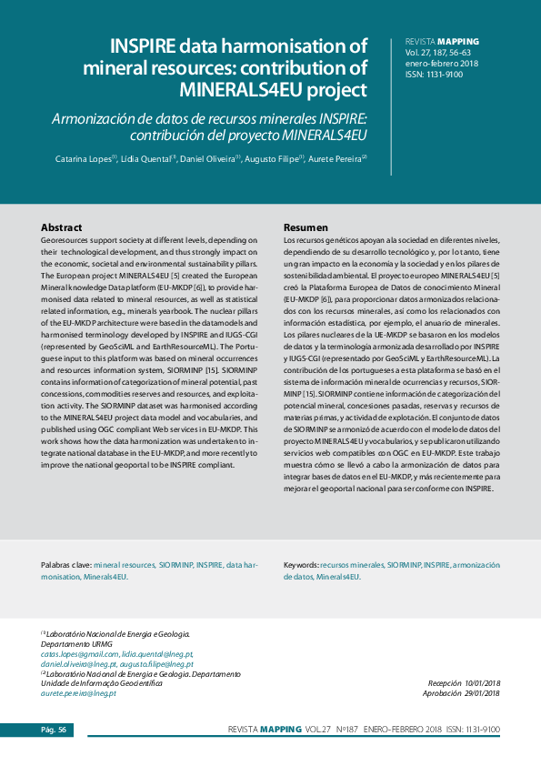 (PDF) INSPIRE data harmonisation of mineral resources: contribution of MINERALS4EU project