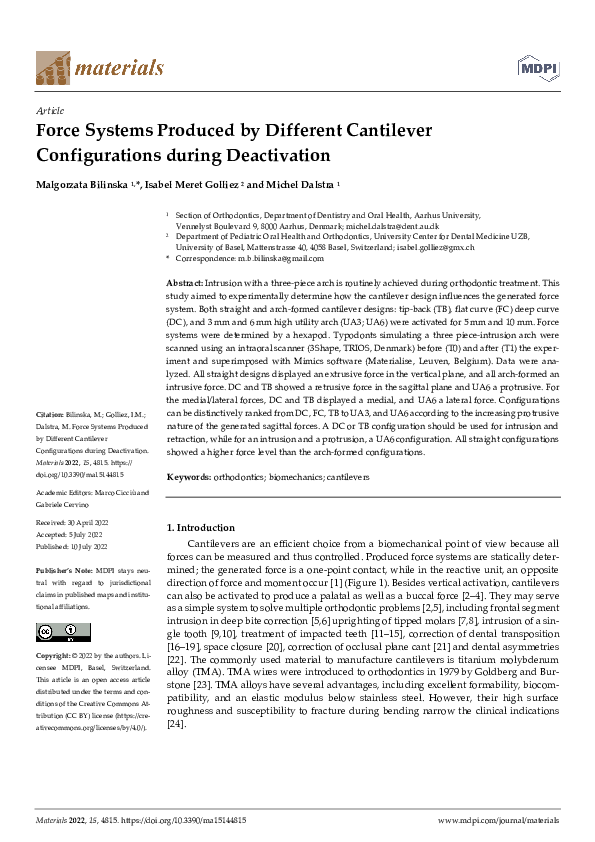 (PDF) Force Systems Produced by Different Cantilever Configurations ...