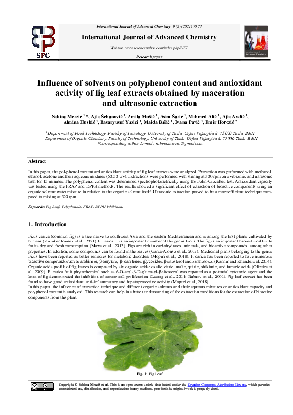 (PDF) Influence of solvents on polyphenol content and antioxidant activity of fig leaf extracts ...