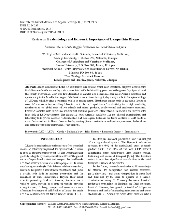 (PDF) Review on Epidemiology and Economic Importance of Lumpy Skin Disease