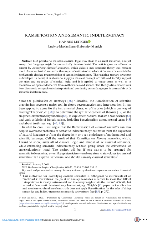 (PDF) Ramsification and Semantic Indeterminacy | Hannes Leitgeb - Academia.edu