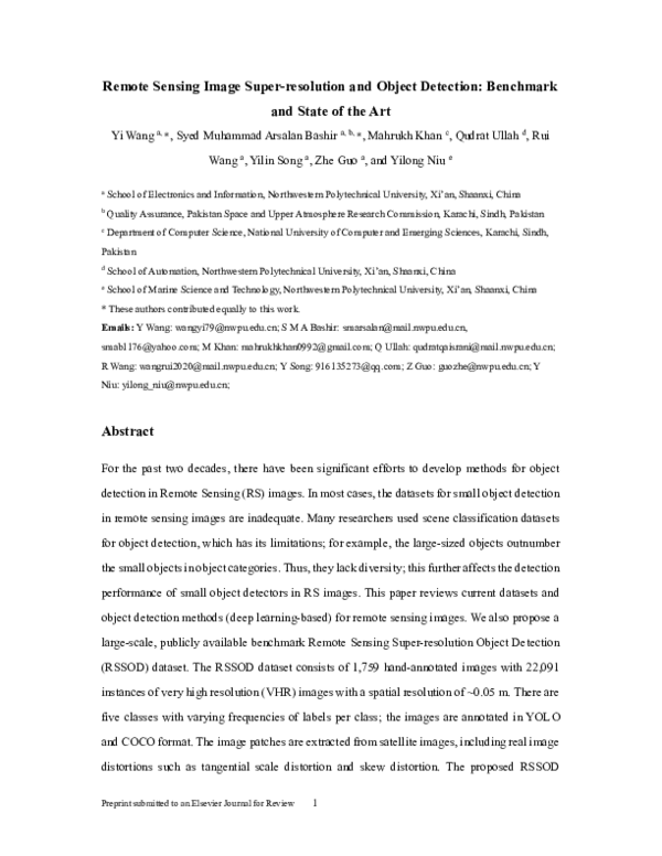 Pdf Remote Sensing Image Super Resolution And Object Detection Benchmark And State Of The Art