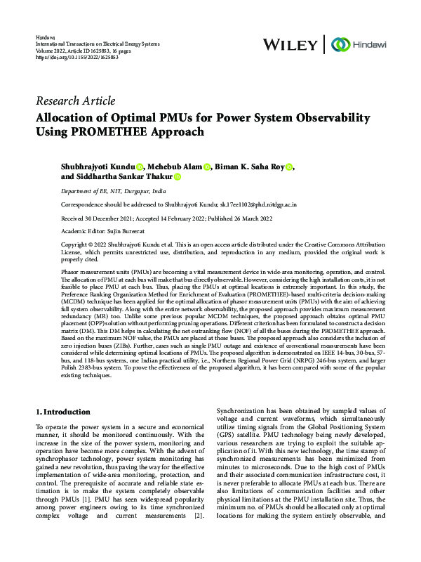 (PDF) Allocation of Optimal PMUs for Power System Observability Using ...