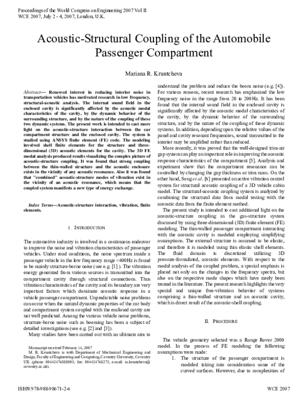 (PDF) Acoustic-Structural Coupling of the Automobile Passenger Compartment