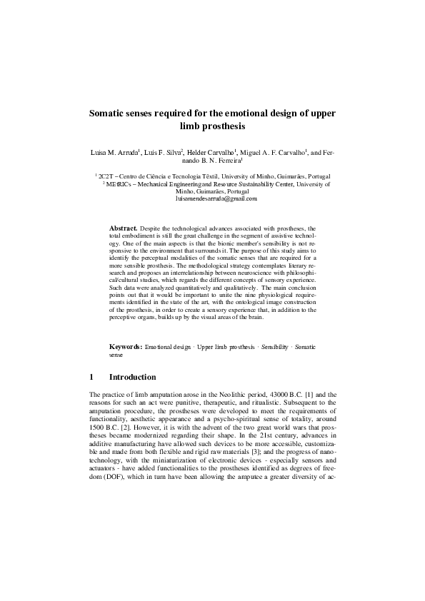 (PDF) Somatic Senses Required for the Emotional Design of Upper Limb ...