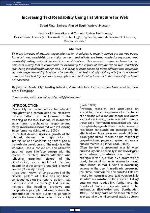 (PDF) Increasing Text Readability Using list Structure for Web