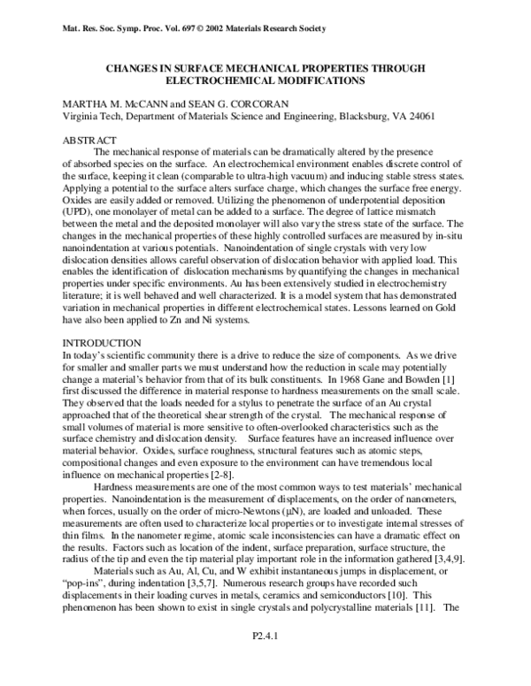 (PDF) Changes in Surface Mechanical Properties Through Electrochemical ...