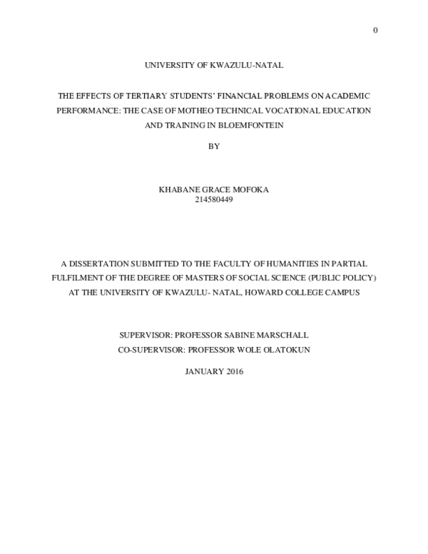 (PDF) The effects of tertiary students' financial problems on academic ...
