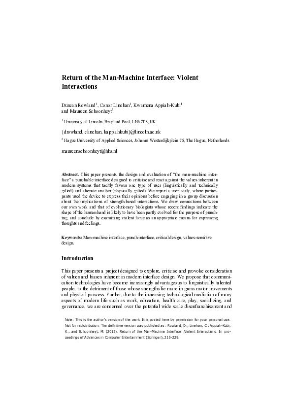 (PDF) Return of the Man-Machine Interface: Violent Interactions | Maureen Schoonheyt - Academia.edu