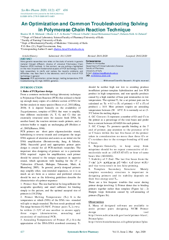 (PDF) An Optimization and Common Troubleshooting Solving in Polymerase ...