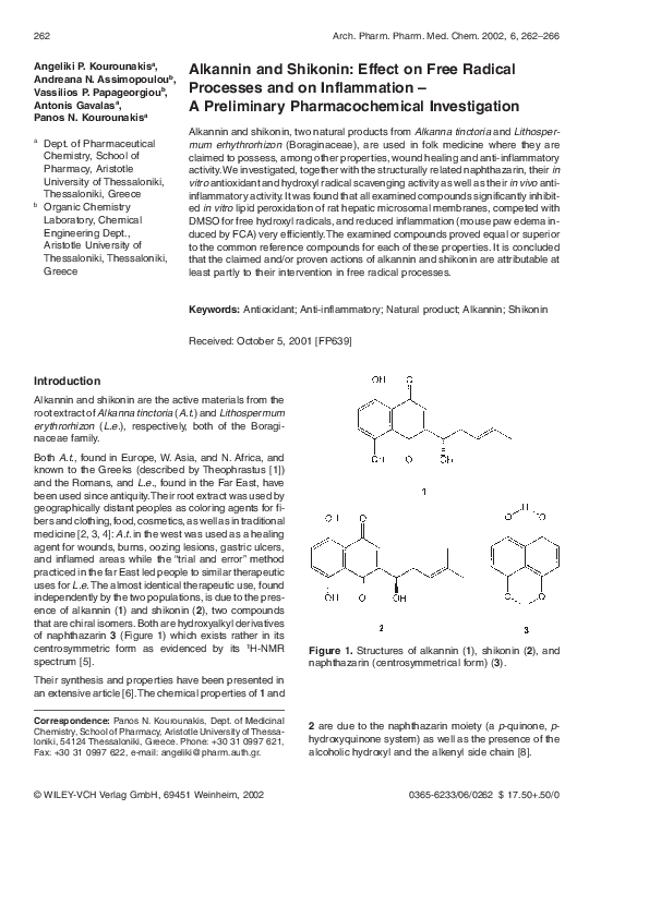 (PDF) Alkannin and Shikonin: Effect on Free Radical Processes and on ...