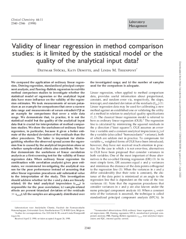 (PDF) Validity of linear regression in method comparison studies: is it ...