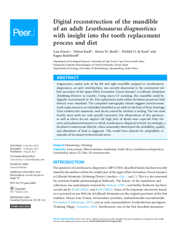 (PDF) Digital reconstruction of the mandible of an adultLesothosaurus ...