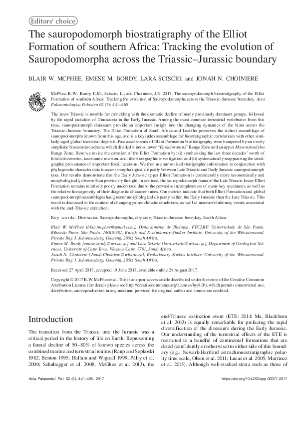 (PDF) The sauropodomorph biostratigraphy of the Elliot Formation of ...