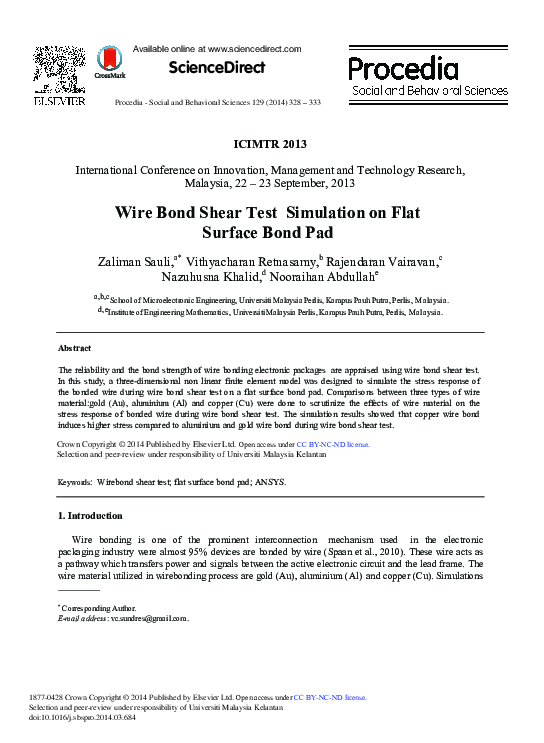 Pdf Wire Bond Shear Test Simulation On Flat Surface Bond Pad