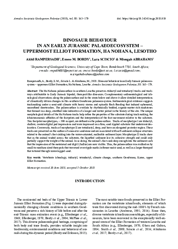(PDF) Dinosaur behaviour in an Early Jurassic palaeoecosystem ...