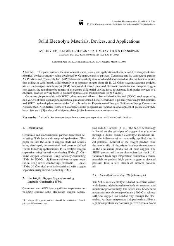 (PDF) Solid Electrolyte Materials, Devices, and Applications