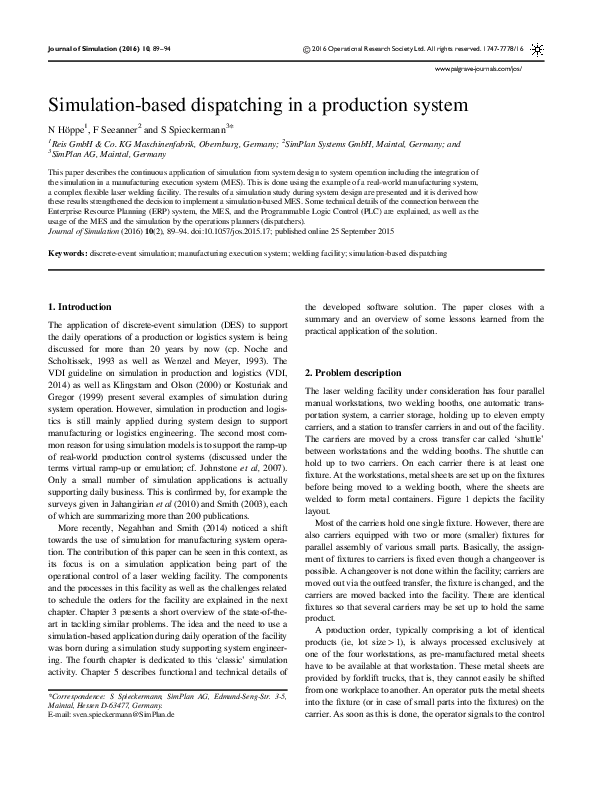 (PDF) Simulation-based dispatching in a production system