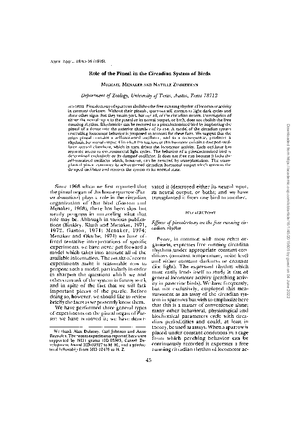 (PDF) Role of the Pineal in the Circadian System of Birds