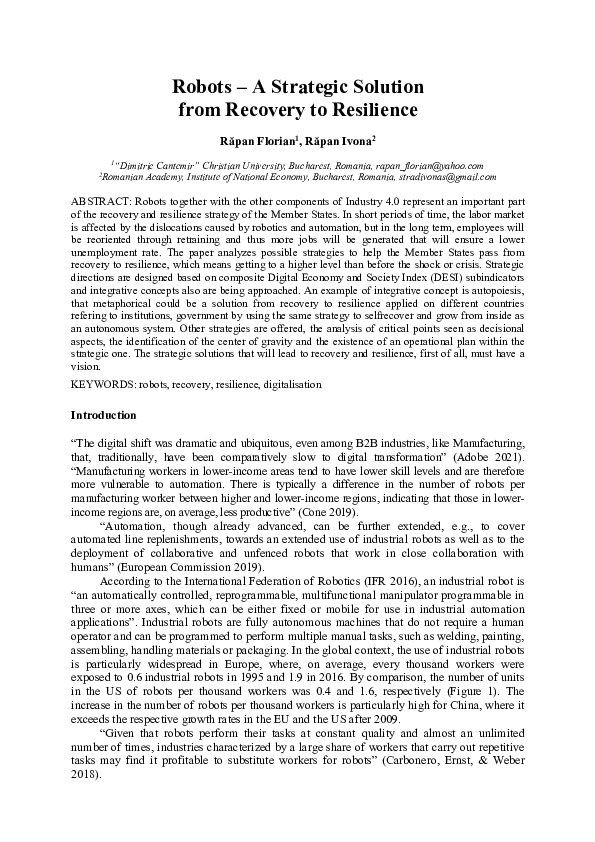 (PDF) Robots – A Strategic Solution from Recovery to Resilience