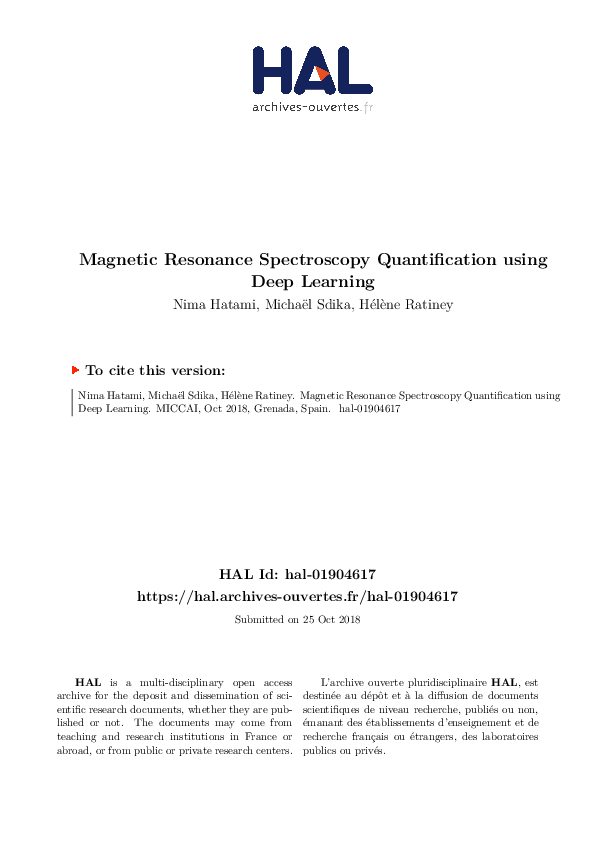 (PDF) Magnetic Resonance Spectroscopy Quantification Using Deep Learning
