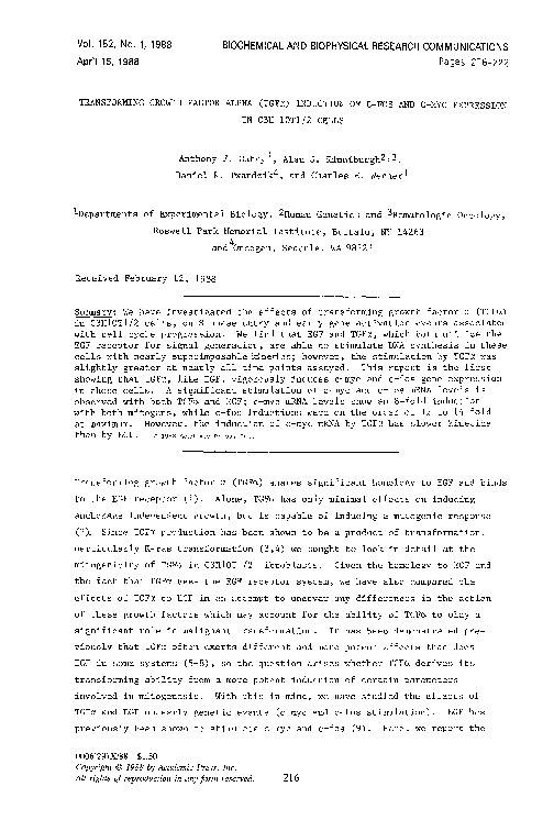 (PDF) Transforming growth factor alpha (TGFα) induction of c-fos and c ...