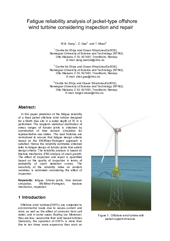 Pdf Fatigue Reliability Analysis Of Jacket Type Offshore Wind Turbine Considering Inspection