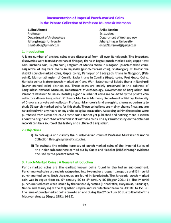 (PDF) Documentation of Imperial Punch-marked Coins in the Private ...