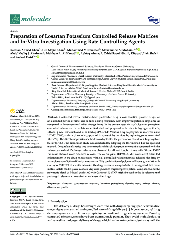 (PDF) Preparation of Losartan Potassium Controlled Release Matrices and ...