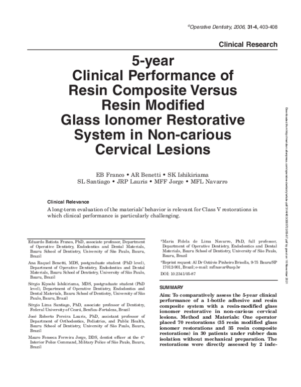 (PDF) 5-year Clinical Performance of Resin Composite Versus Resin ...