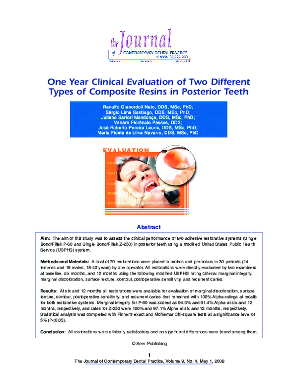 (PDF) One Year Clinical Evaluation of Two Different Types of Composite ...